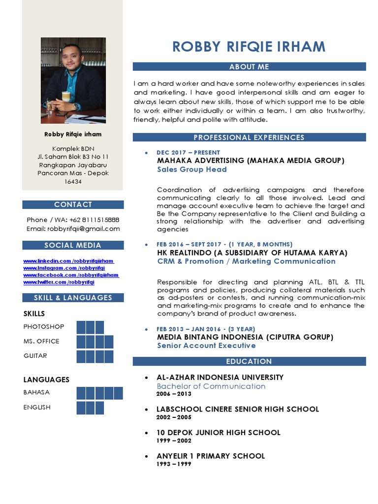 CV Robby Rifqie Irham - 2018 | PDF | Advertising | Marketing