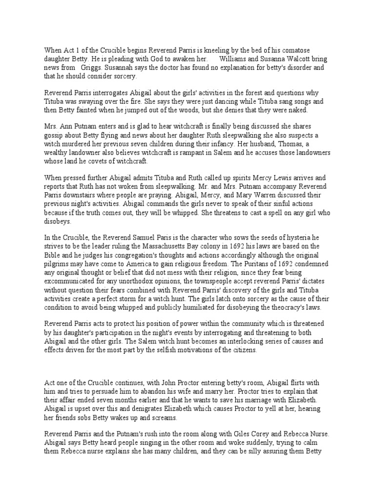The Crucible Summary and Anaylsis (Act 1) ..Edited | PDF | Witchcraft ...