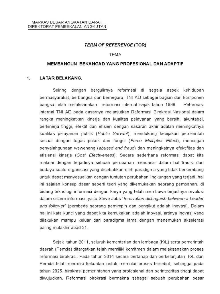 Reformasi Birokrasi Bekangad TNI AD | PDF