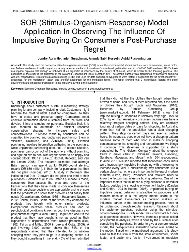 Sor Stimulus Organism Response Model Application in Observing The ...