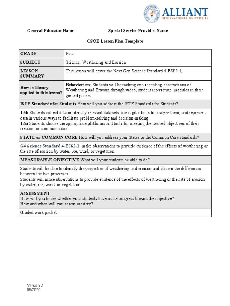 Co Teaching Lesson Plancontent Knowlede Group Lesson Plan - Science 1 ...
