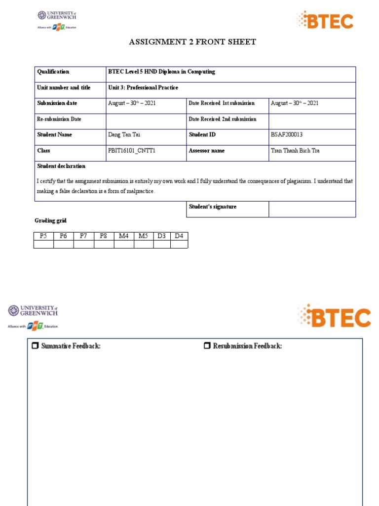 Assignment 2 Front Sheet | PDF | Leadership | Professional Development