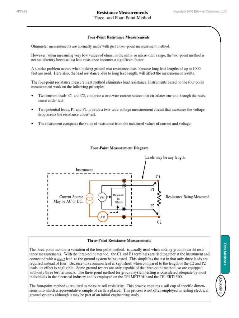 Three-And Four-Point Method: Resistance Measurements | PDF | Electrical ...