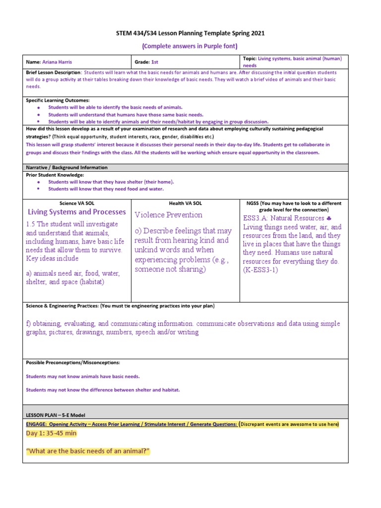 5e Lesson Planning Template Spring 2021 | PDF | Educational Assessment ...