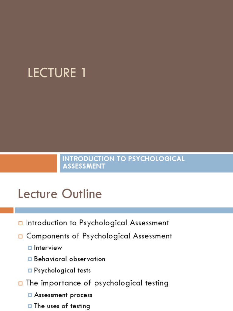 Lecture1-Intro To Psychological Assessment | PDF | Validity (Statistics) | Intelligence Quotient