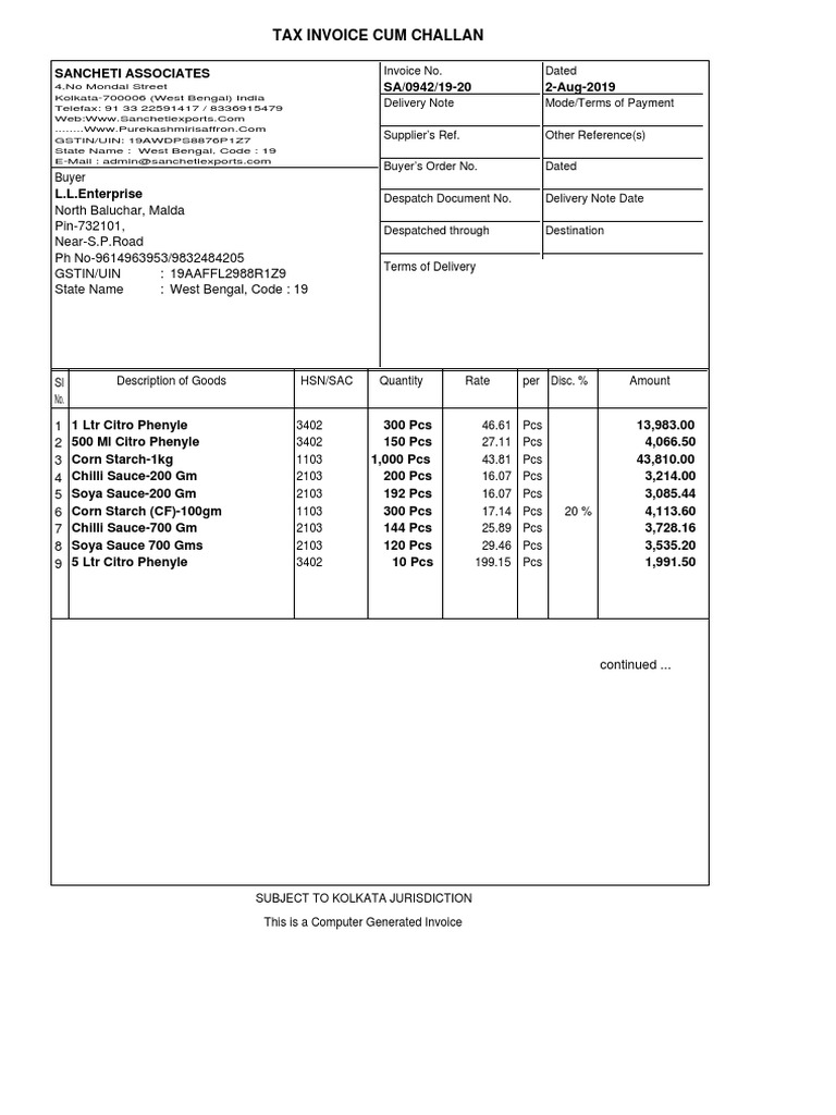 Tax Invoice Cum Challan: Sancheti Associates | PDF | Invoice | Taxes