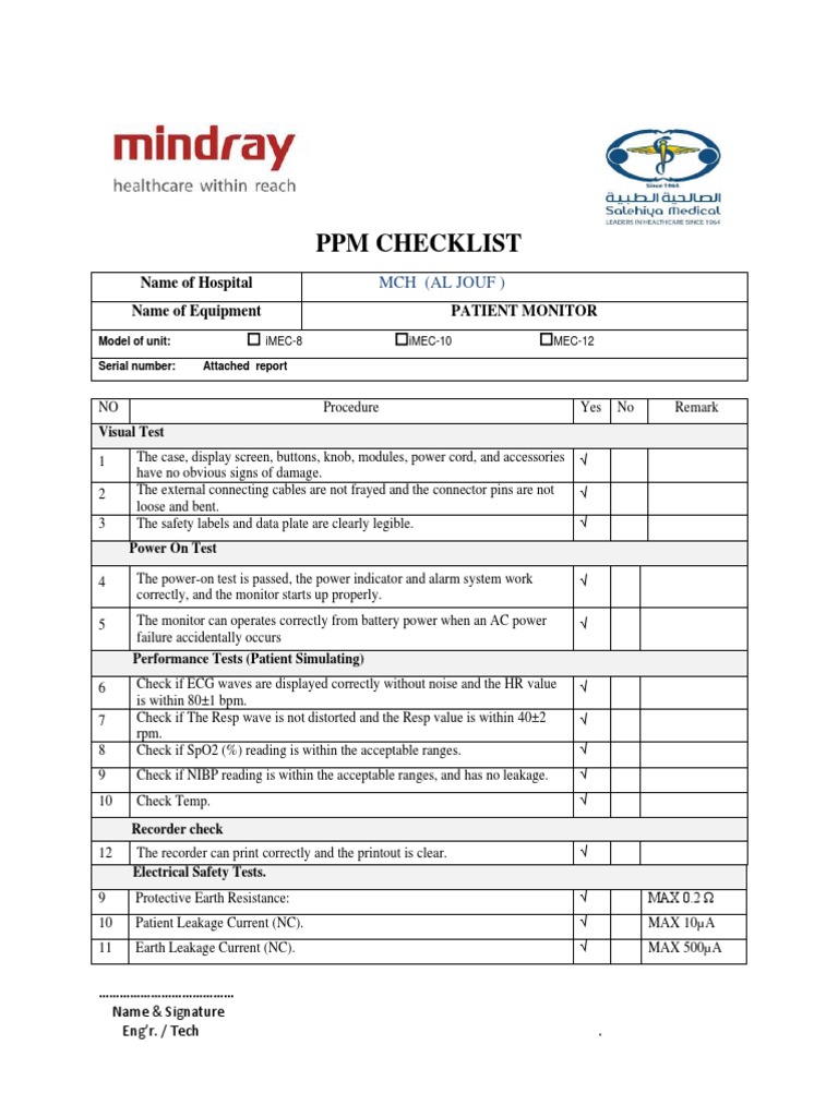 PPM Checklist: MCH (Al Jouf) | PDF
