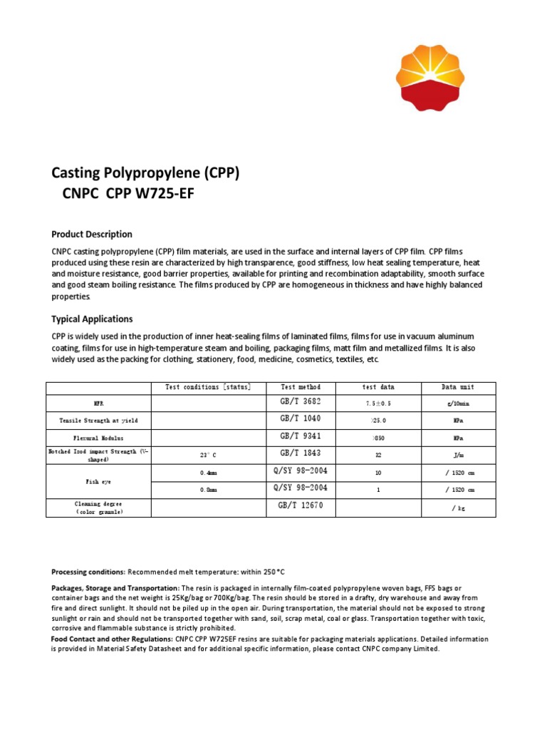 CNPC CPP W725ef TDS | PDF | Corrosion | Industrial Processes