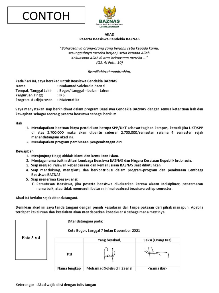 Contoh Akad Peserta Beasiswa | PDF
