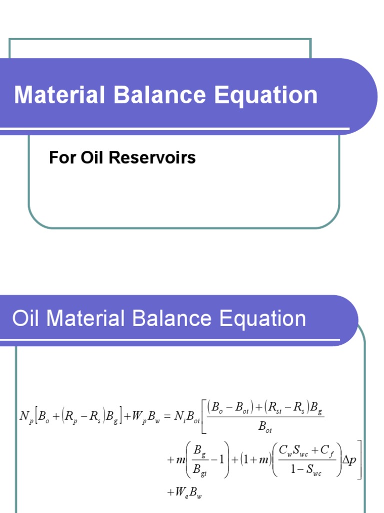 Material Balance Equation: For Oil Reservoirs | PDF | Petroleum ...