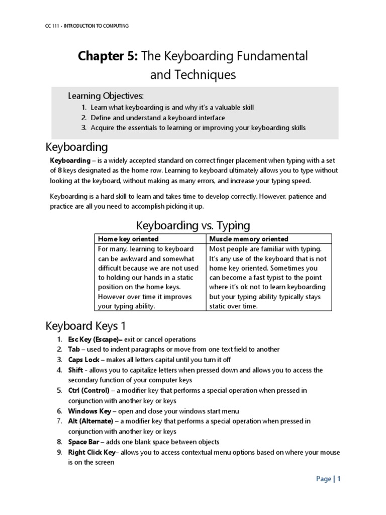 Chapter 5: The Keyboarding Fundamental: and Techniques | PDF ...