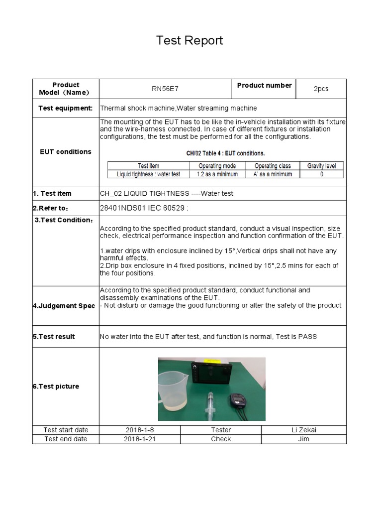 Test Report: Product Model Name Product Number | PDF
