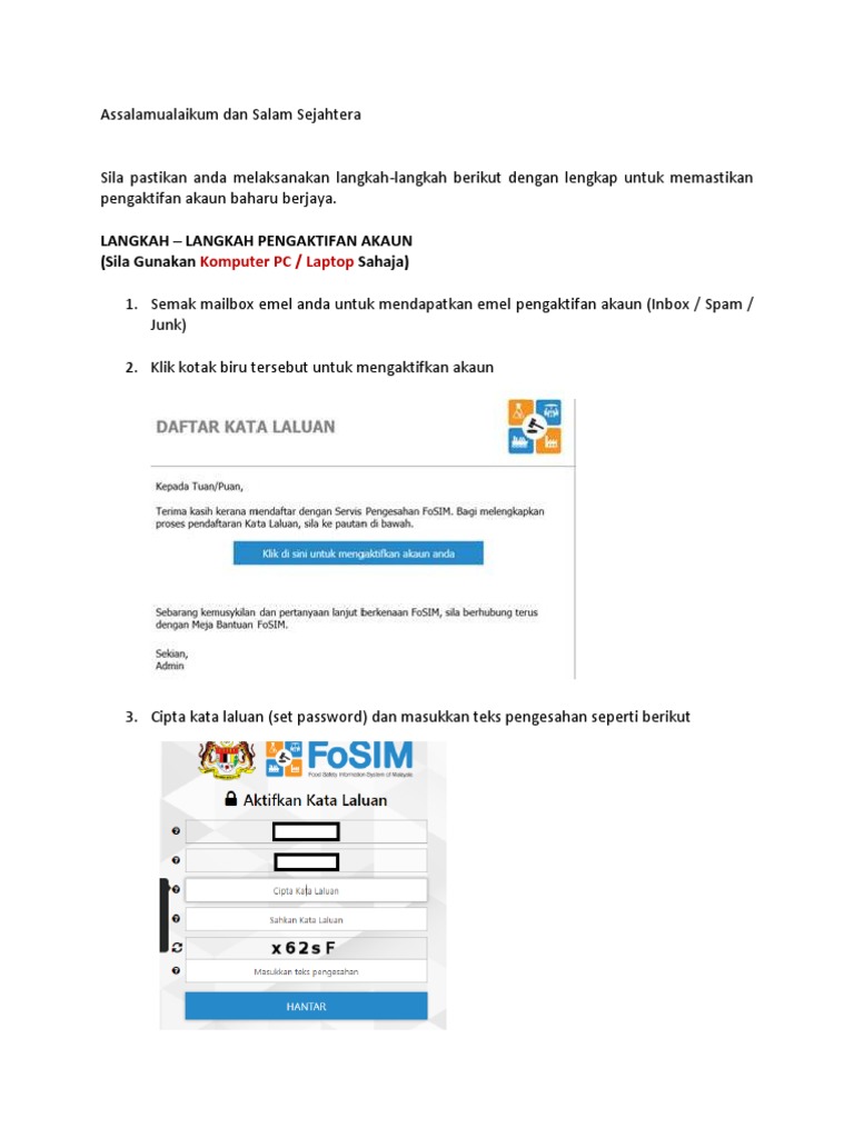 Cara Pengaktifan Emel Fosim | PDF