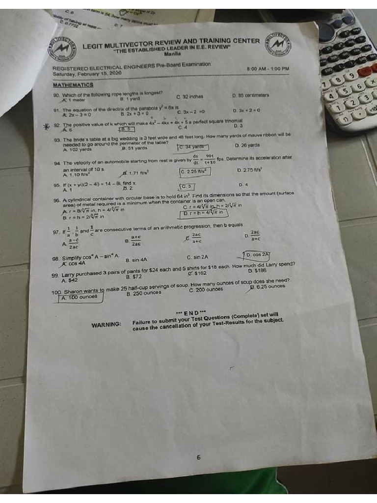 Math Pre Board 2020 | PDF