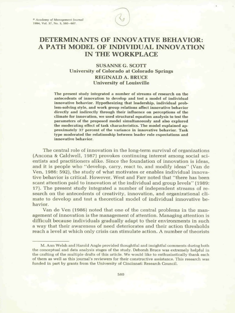 Determinants of Innovative Behavior: A Path Model of Individual ...