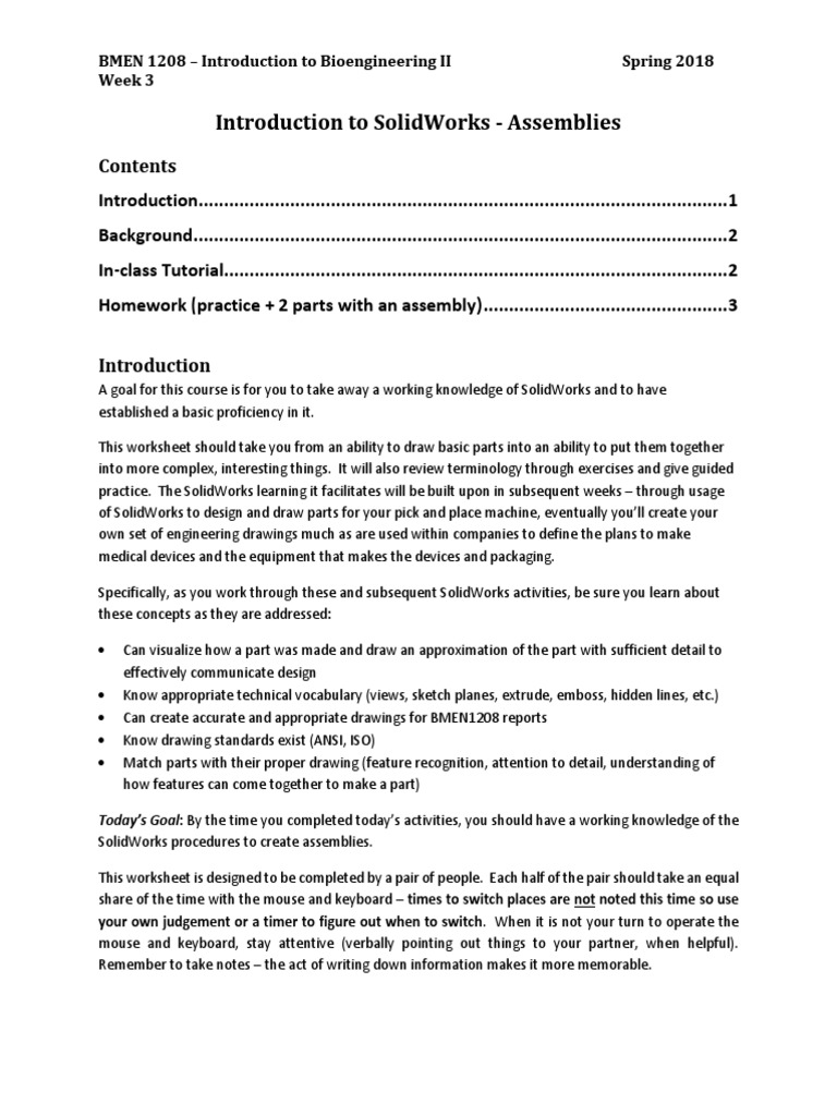w03 - WS - SolidWorks - Assemblies V01 | PDF | Computer Aided Design ...