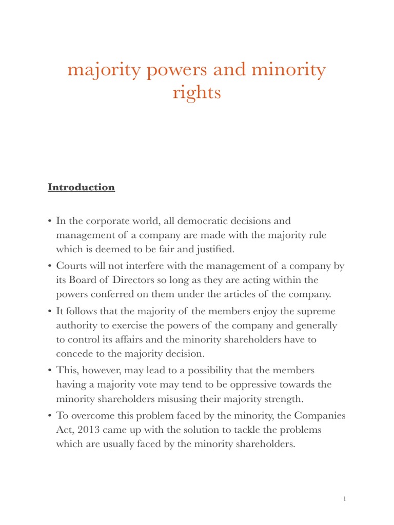 Majority Powers and Minority Rights PDF | PDF | Lawsuit | Private Law