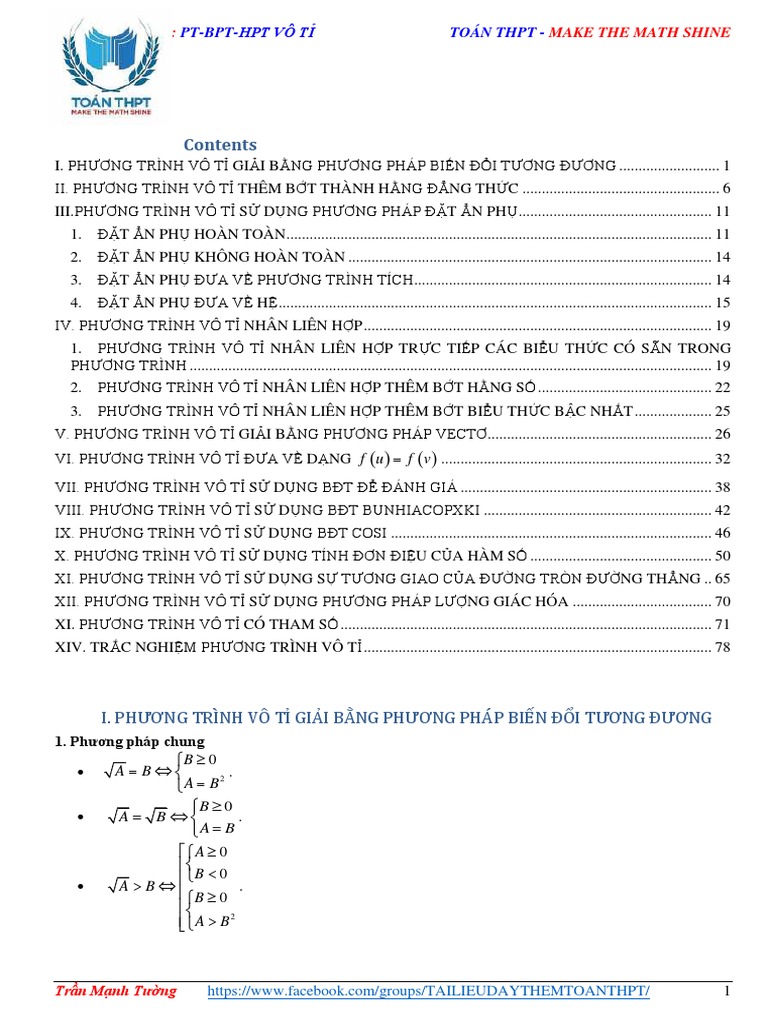 VD-VDC Phương Pháp Giải PT BPT HPT (Toán Học-Đam Mê Của Tôi) | PDF