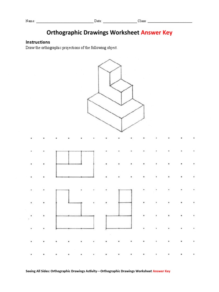 Orthographic Drawings Worksheet: Answer Key | PDF