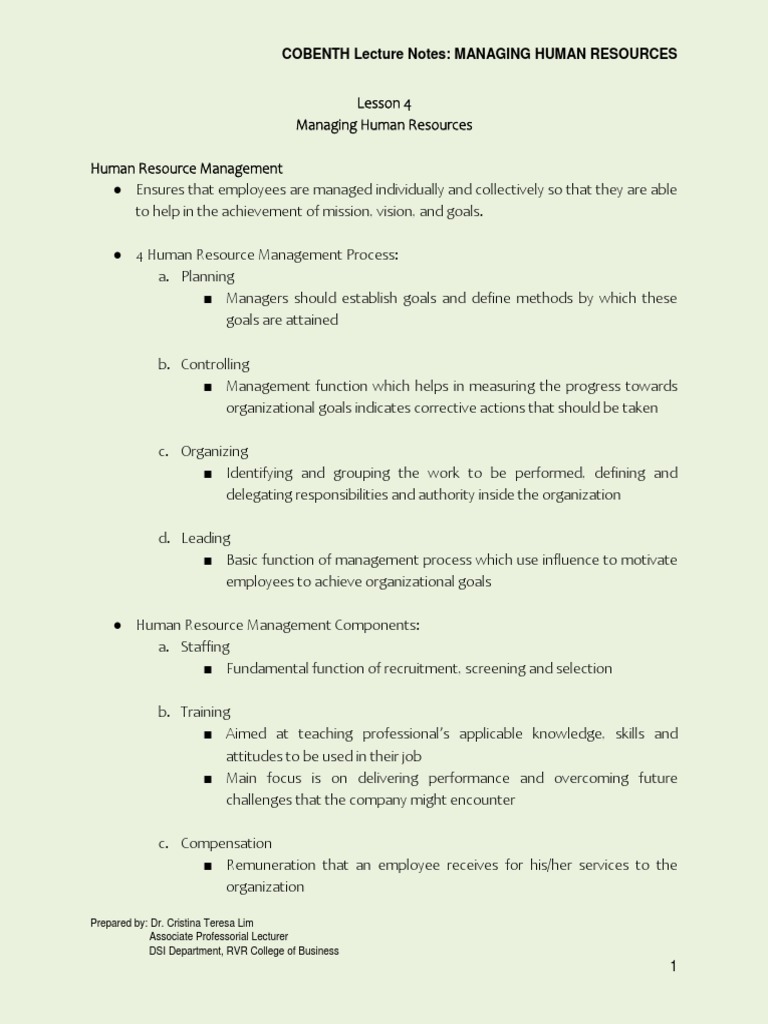 Lecture Notes 4 - Managing Human Resources | PDF | Employment | Human ... Lecture Notes 4 - Managing Human Resources | PDF | Employment | Human ...