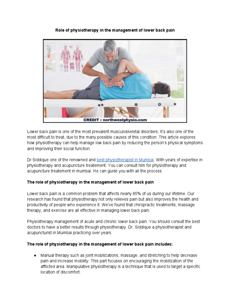 Role of Physiotherapy in The Management of Lower Back Pain: Best ...