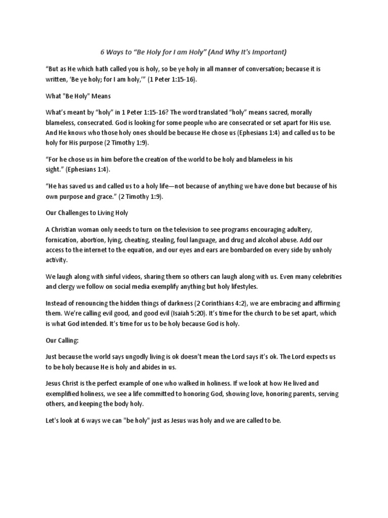 6 Ways To "Be Holy | PDF | Jesus | Love