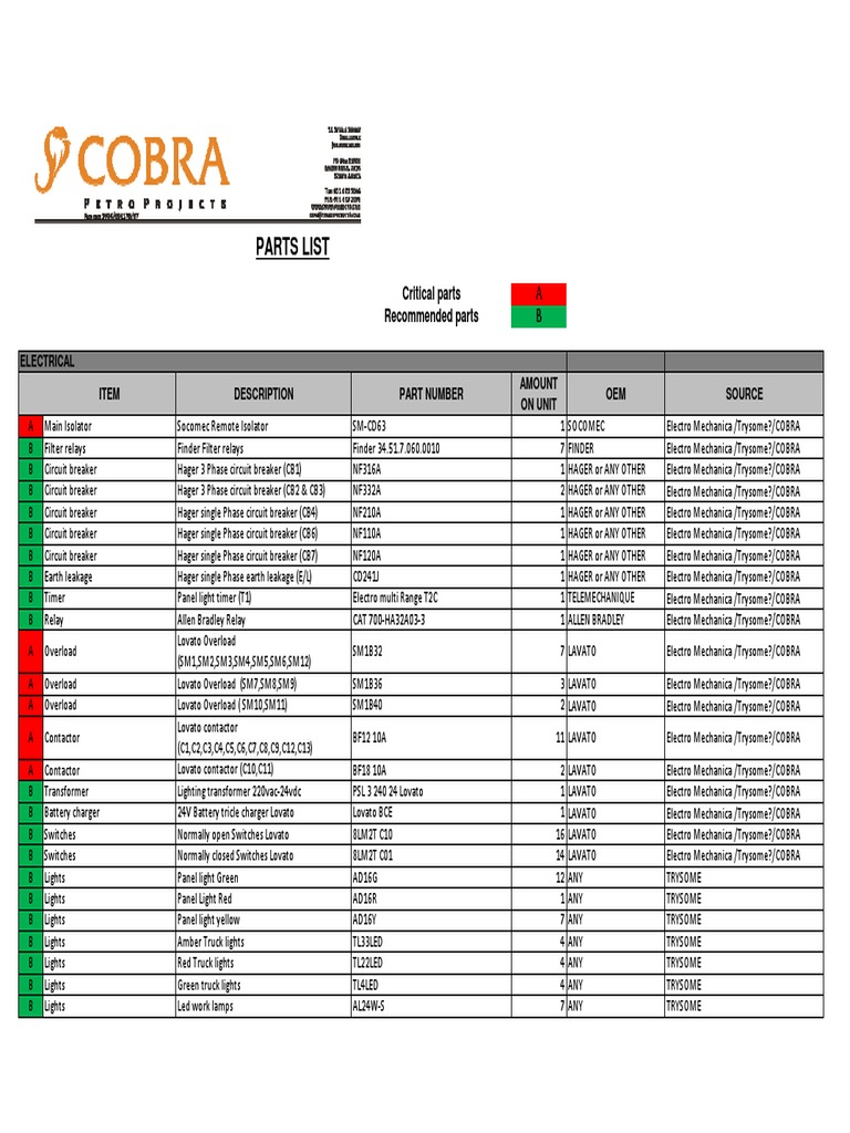 Parts List As Per Electric Service Truck | PDF | Pump | Electrical ...