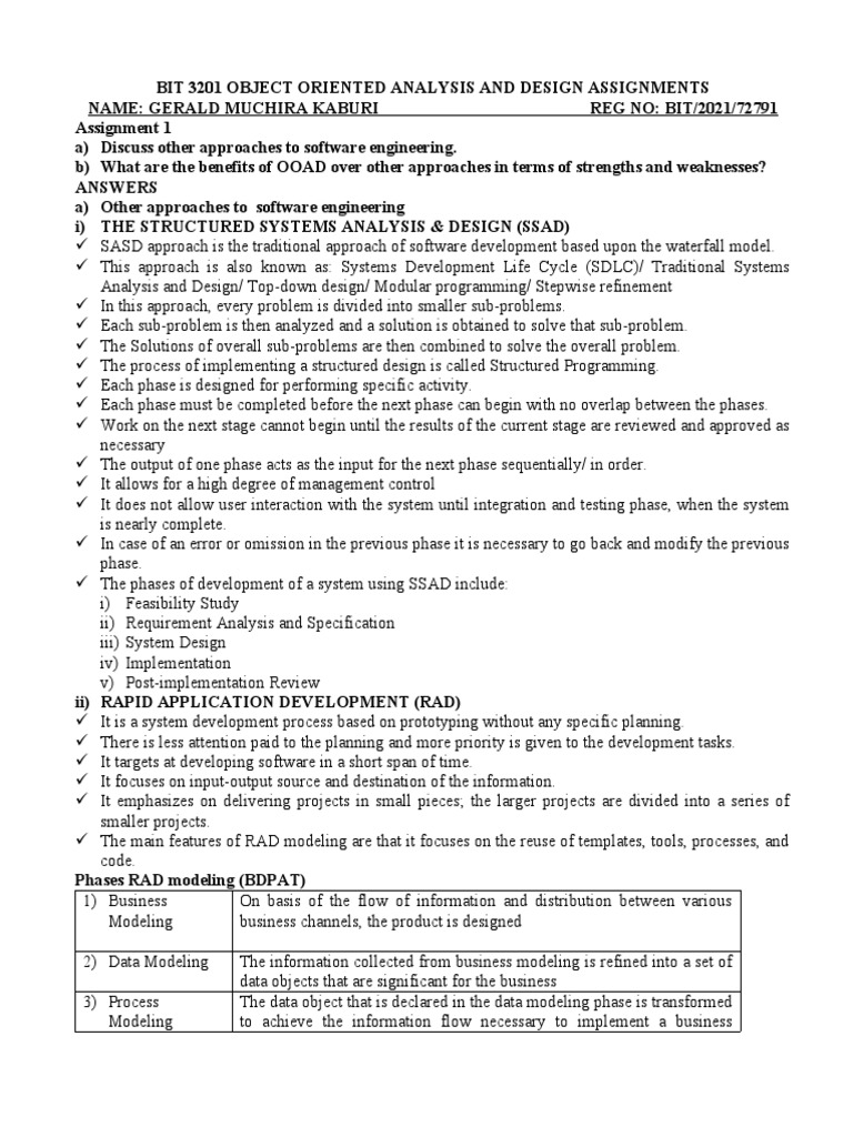 Bit 3201 Object Oriented Analysis and Design Assignments - Docx BKP | PDF | Class (Computer ...