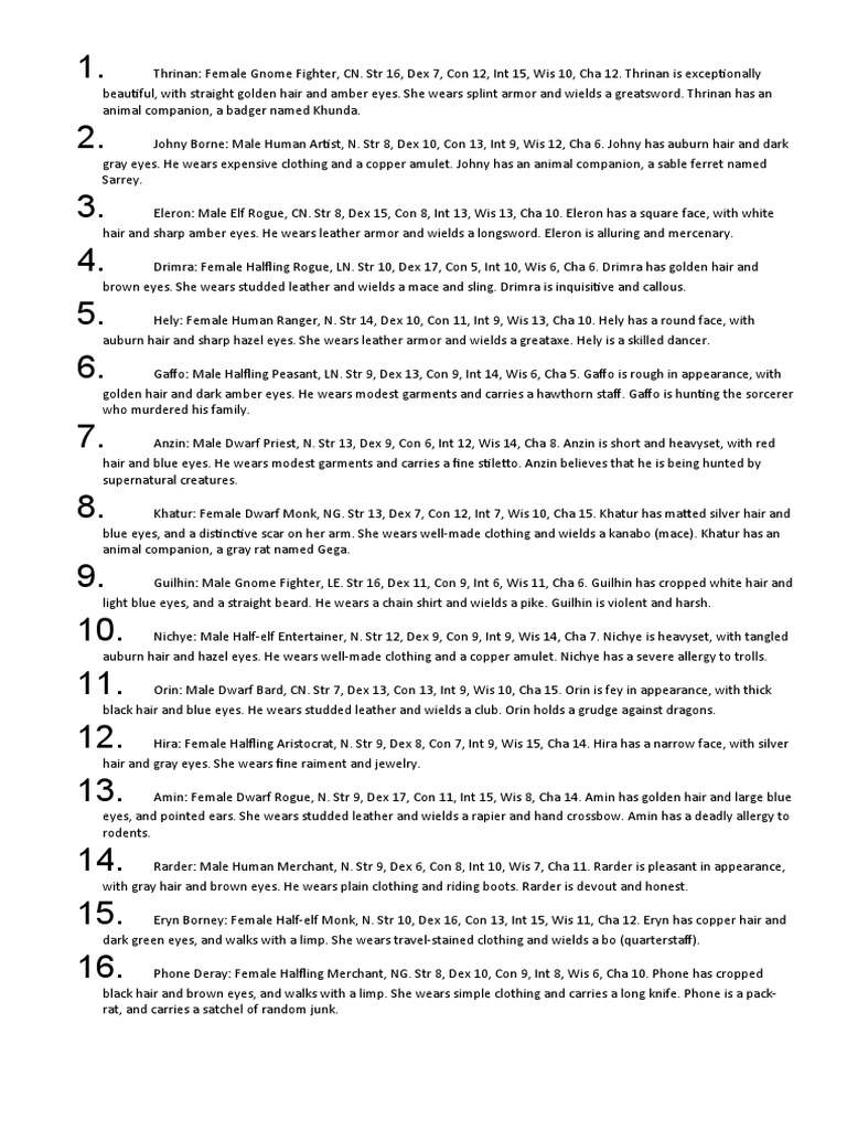 NPC Names and Traits | PDF | Clothing | Eye Color