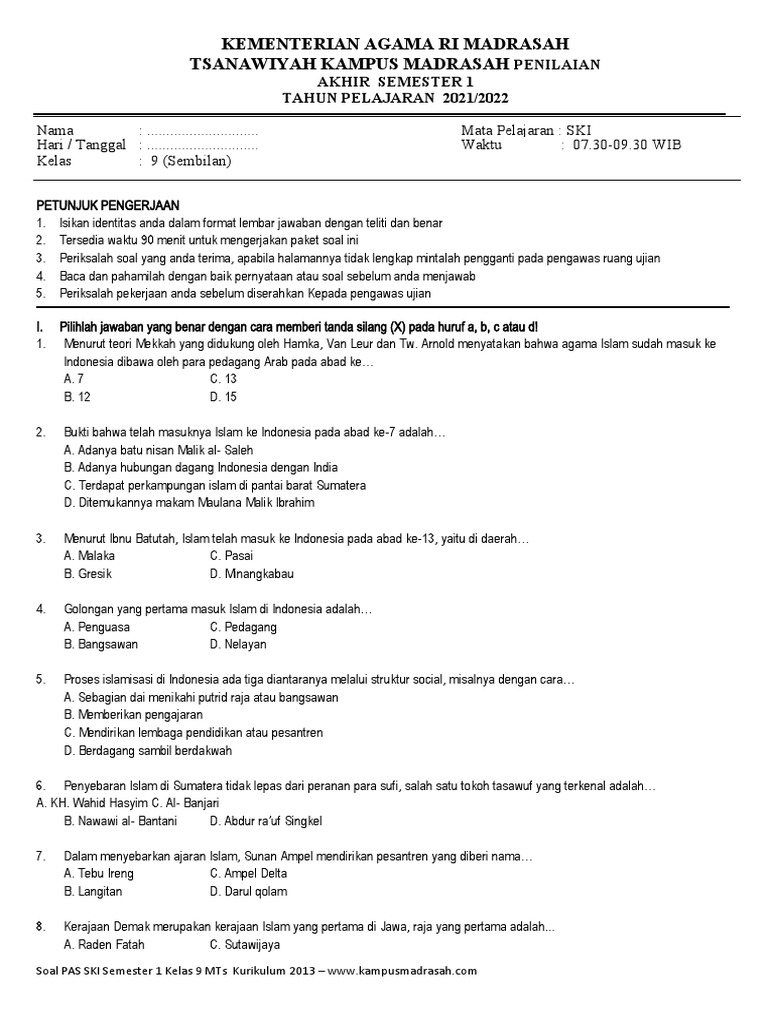 Soal PAS SKI Kelas IX | PDF