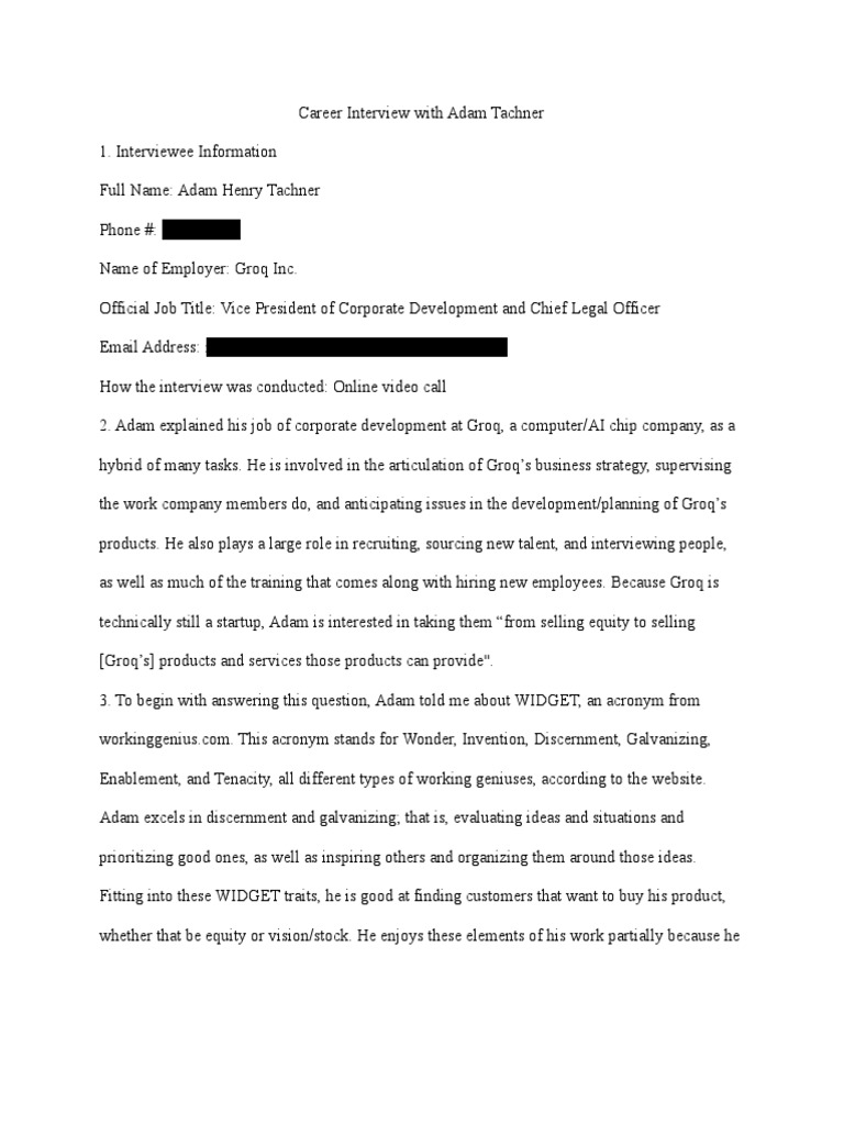 Career Interview With Adam Tachner 1 Pdf Interview Academic Degree