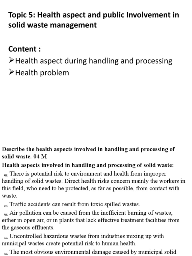Health Aspect and Public Involvement in Solid Waste Management | PDF ...