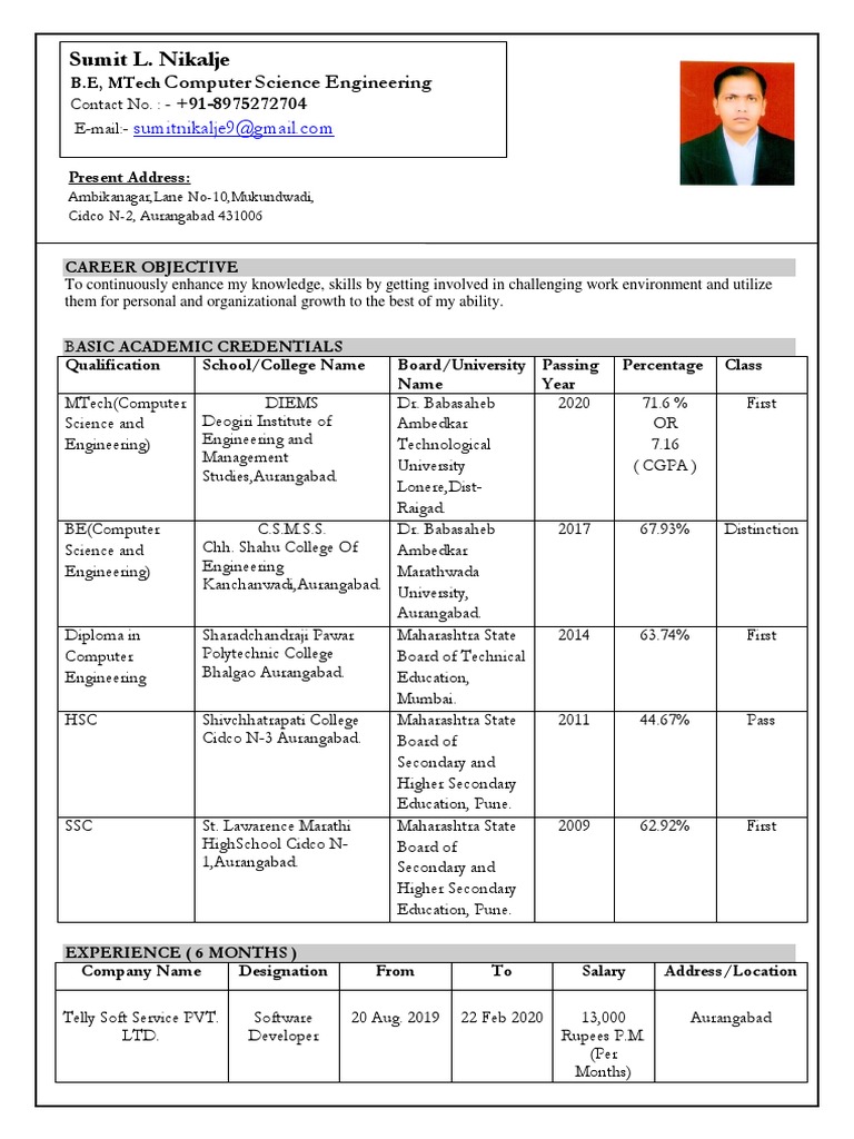 Sumit L. Nikalje: Computer Science Engineering +91-8975272704 | PDF | Computing