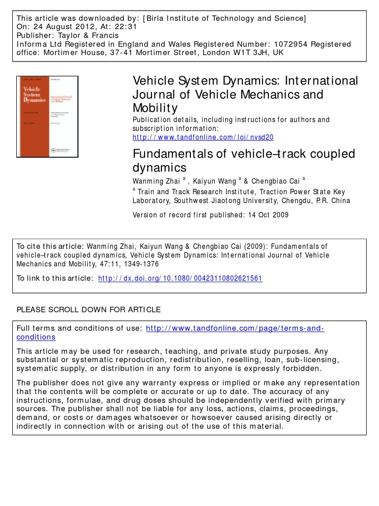 Fundamentals of Vehicle-Track Coupled | PDF | Track (Rail Transport ...