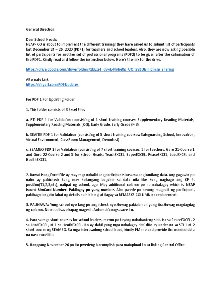 General Direction Sa PDP Updating at Application | PDF | Literacy ...