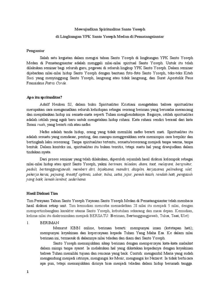 Mewujudkan Spiritualitas Santo Yoseph | PDF
