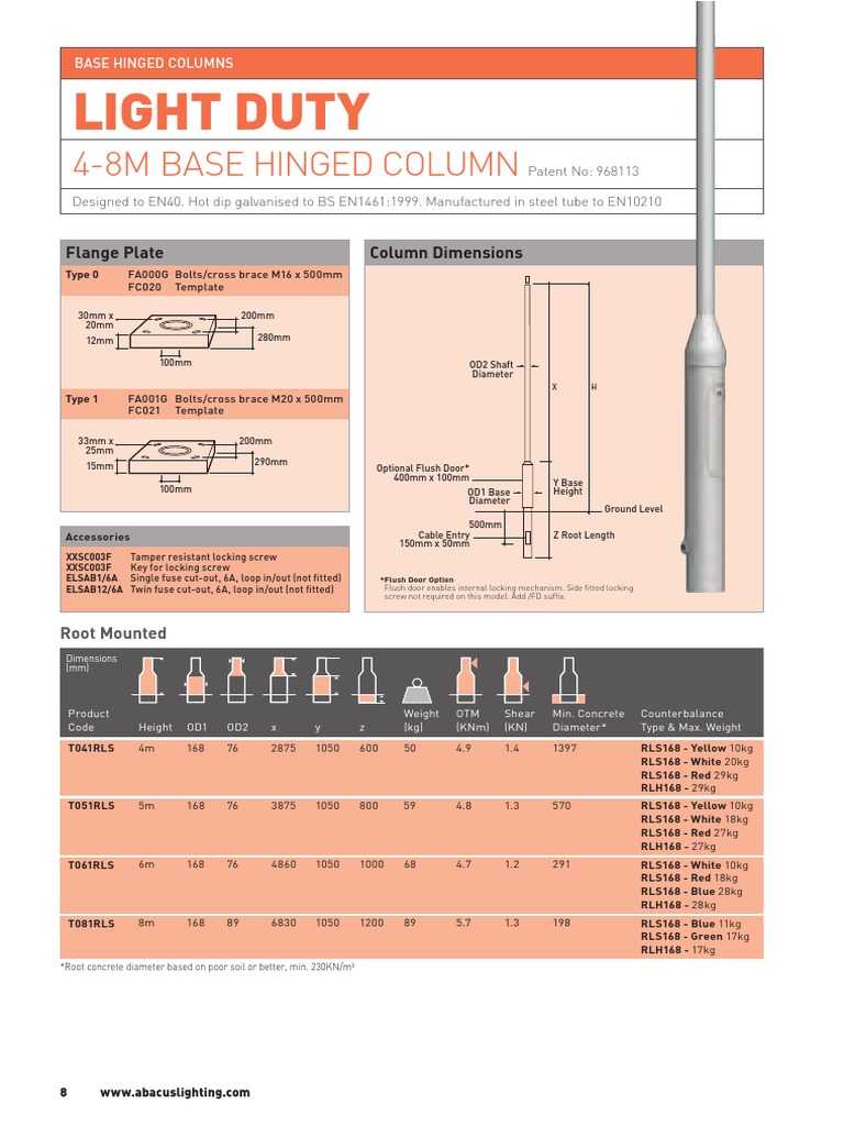Base Hinged Column Specifications | PDF | Lever | Equipment