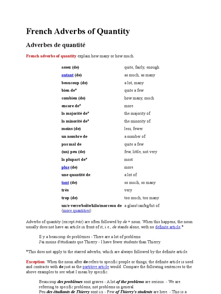 French Adverbs of Quantity | PDF