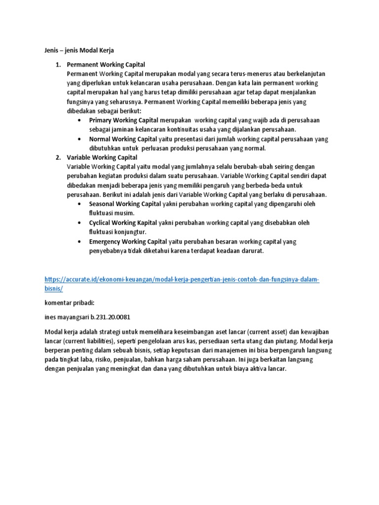 Jenis Jenis Modal Kerja | PDF