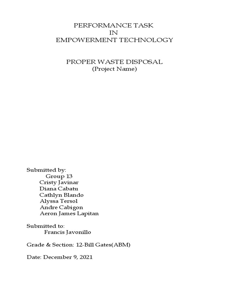 Proper Waste Disposal Project Overview | PDF | Waste Management | Waste