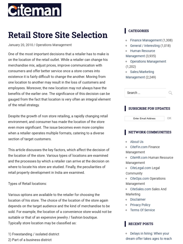 Retail Store Site Selection | PDF | Retail | Human Resource Management