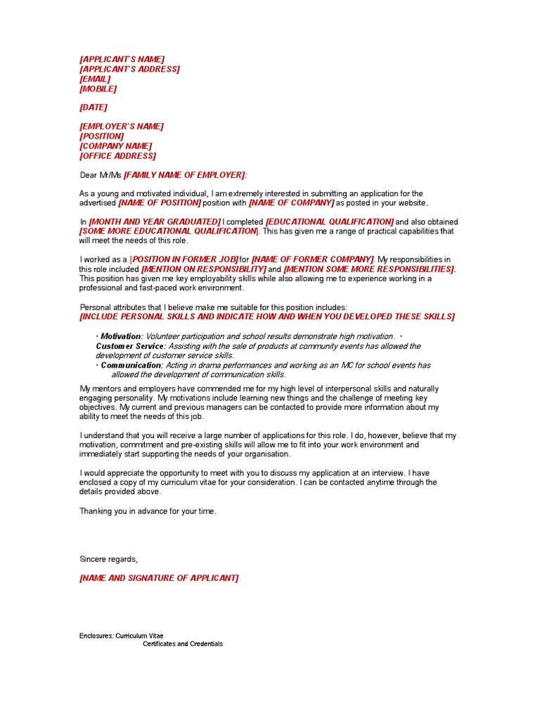 Cover Letter Empty Sample | PDF | Career & Growth | Self-Improvement