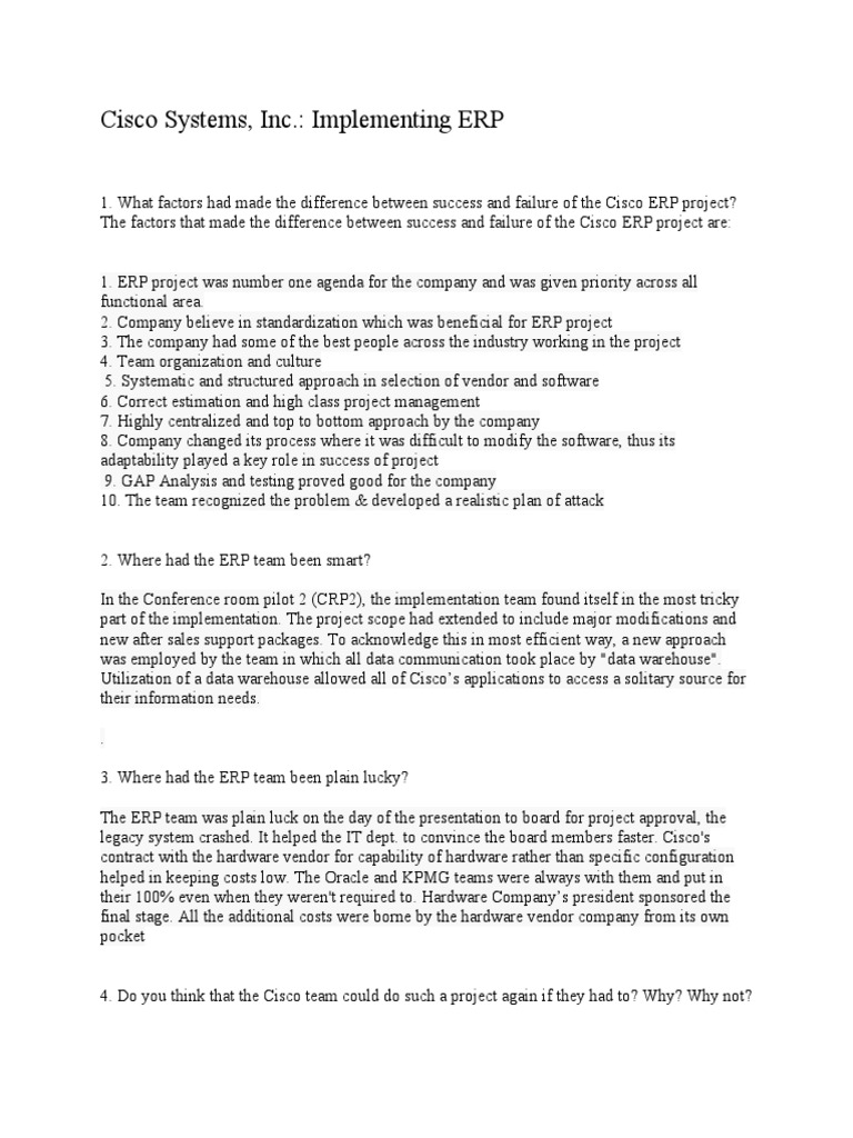 Cisco Systems, Inc.: Implementing ERP | PDF | Enterprise Resource ...