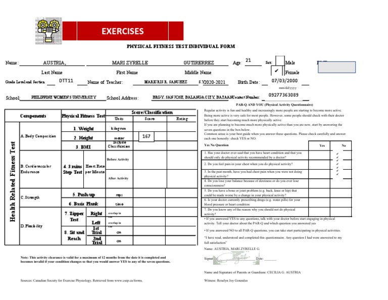 Exercises: Physical Fitness Test Individual Form | PDF | Physical ...