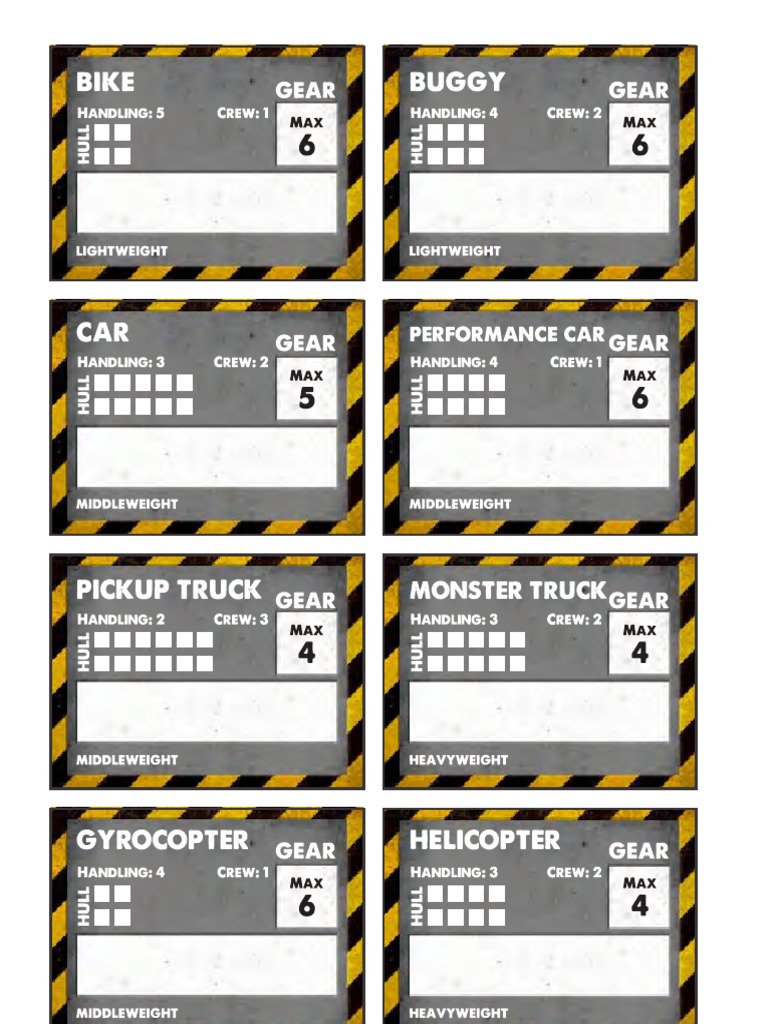 Gaslands - Vehicle Cards Full Color | PDF