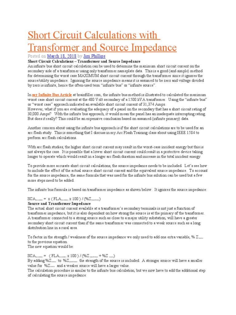 Short Circuit Calculations With Transformer and Source Impedance | PDF ...