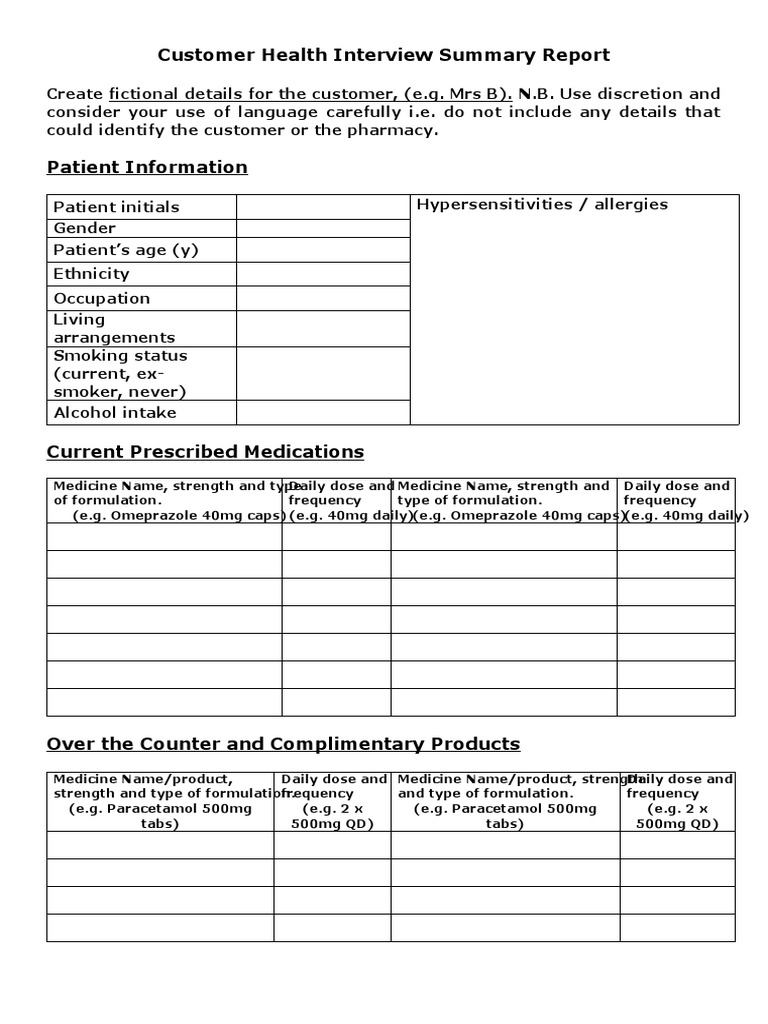Customer Health Interview Summary Report | PDF | Wellness