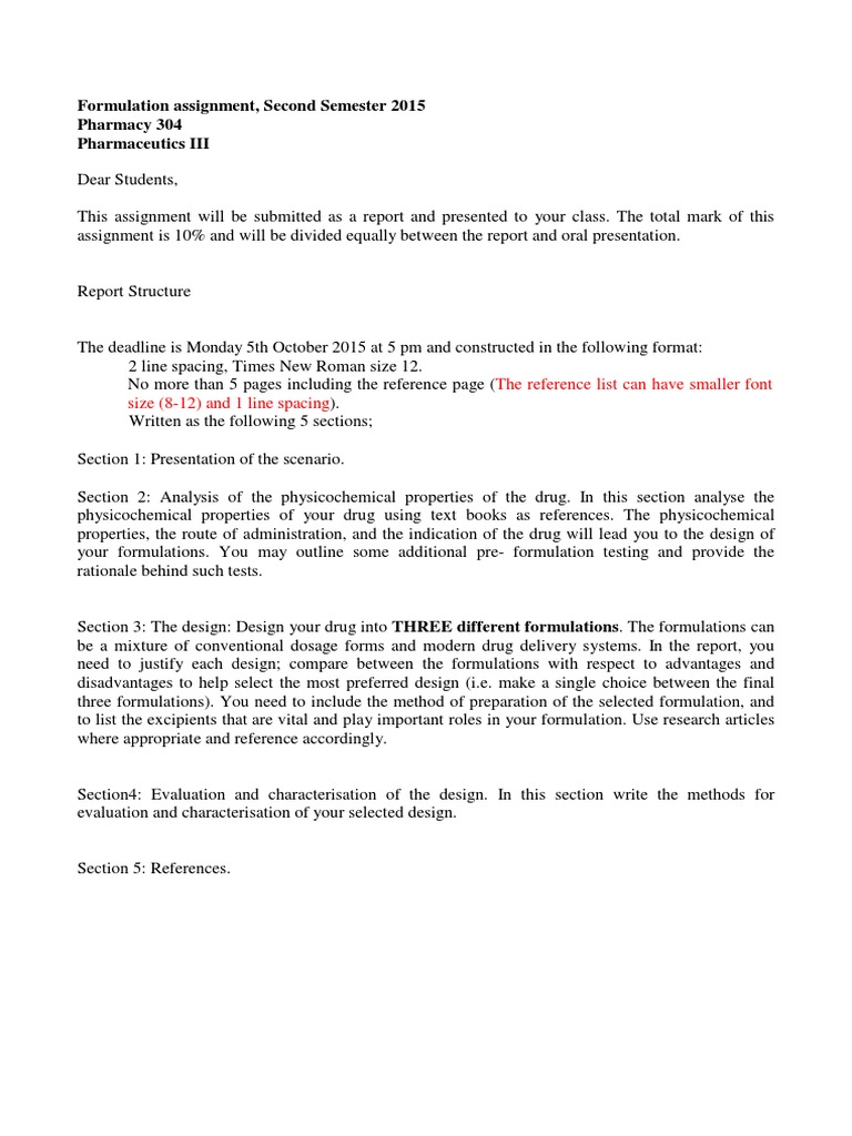 Formulation Assignment Information | PDF | Pharmaceutical Formulation ... Formulation Assignment Information | PDF | Pharmaceutical Formulation ...
