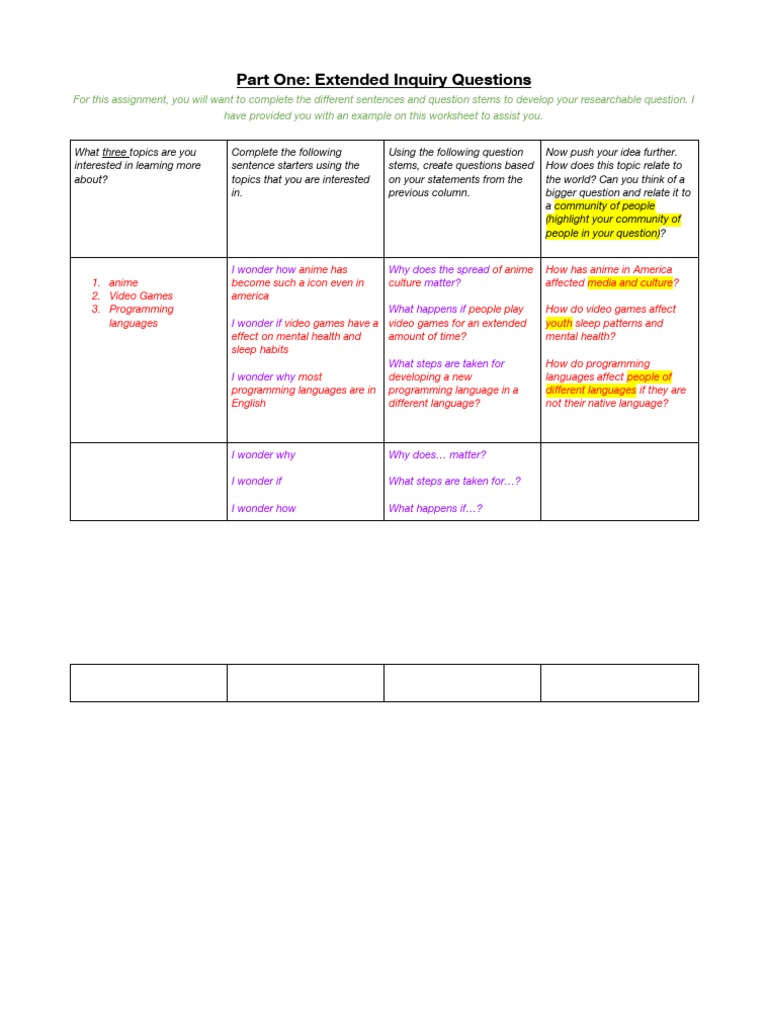 Extended Inquiry Questions | PDF | Question | Bias