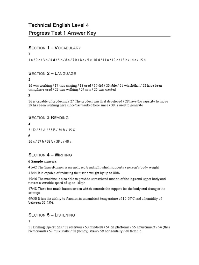 Technical English Level 4 Progress Test 1 Key | PDF